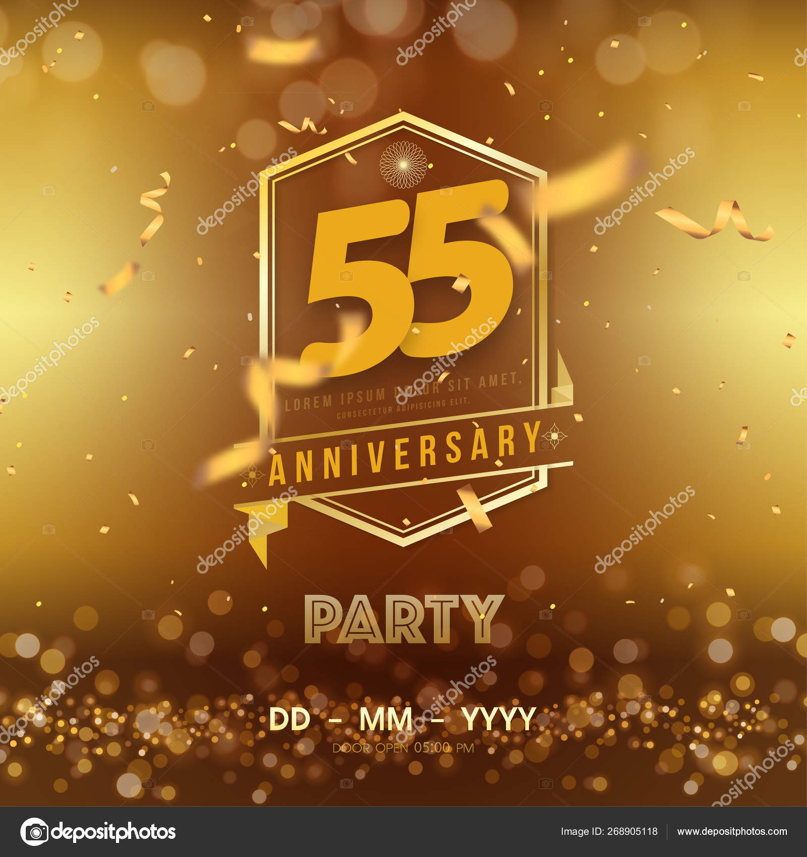 55 years anniversary logo template on gold background. 55th cele Stock ...