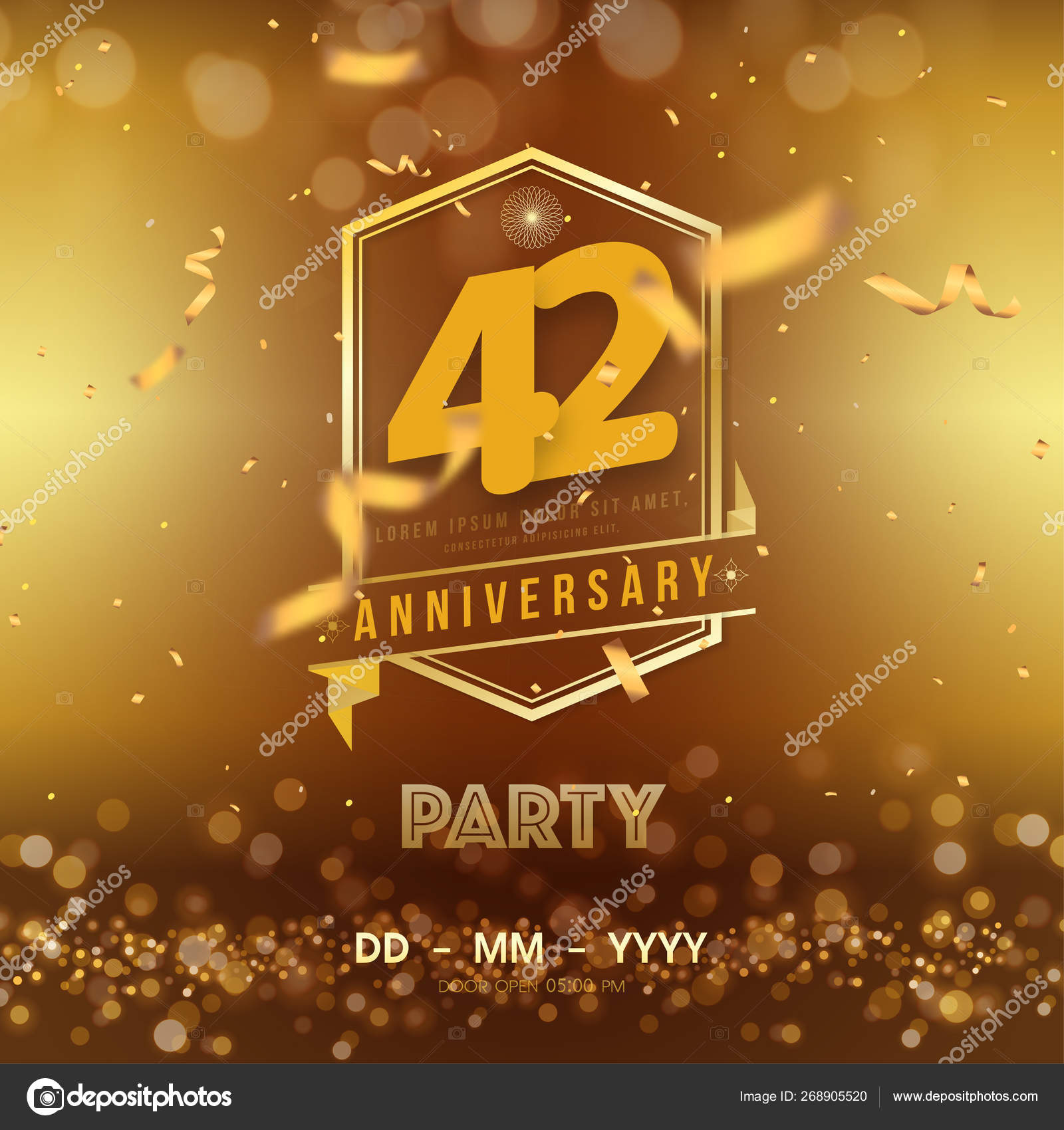 42 years anniversary logo template on gold background. 42nd cele Stock ...