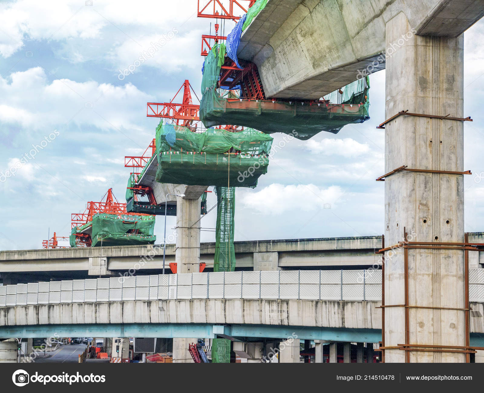 Construction High Speed Rail Bridge Crane Posts Urban Development Stock ...