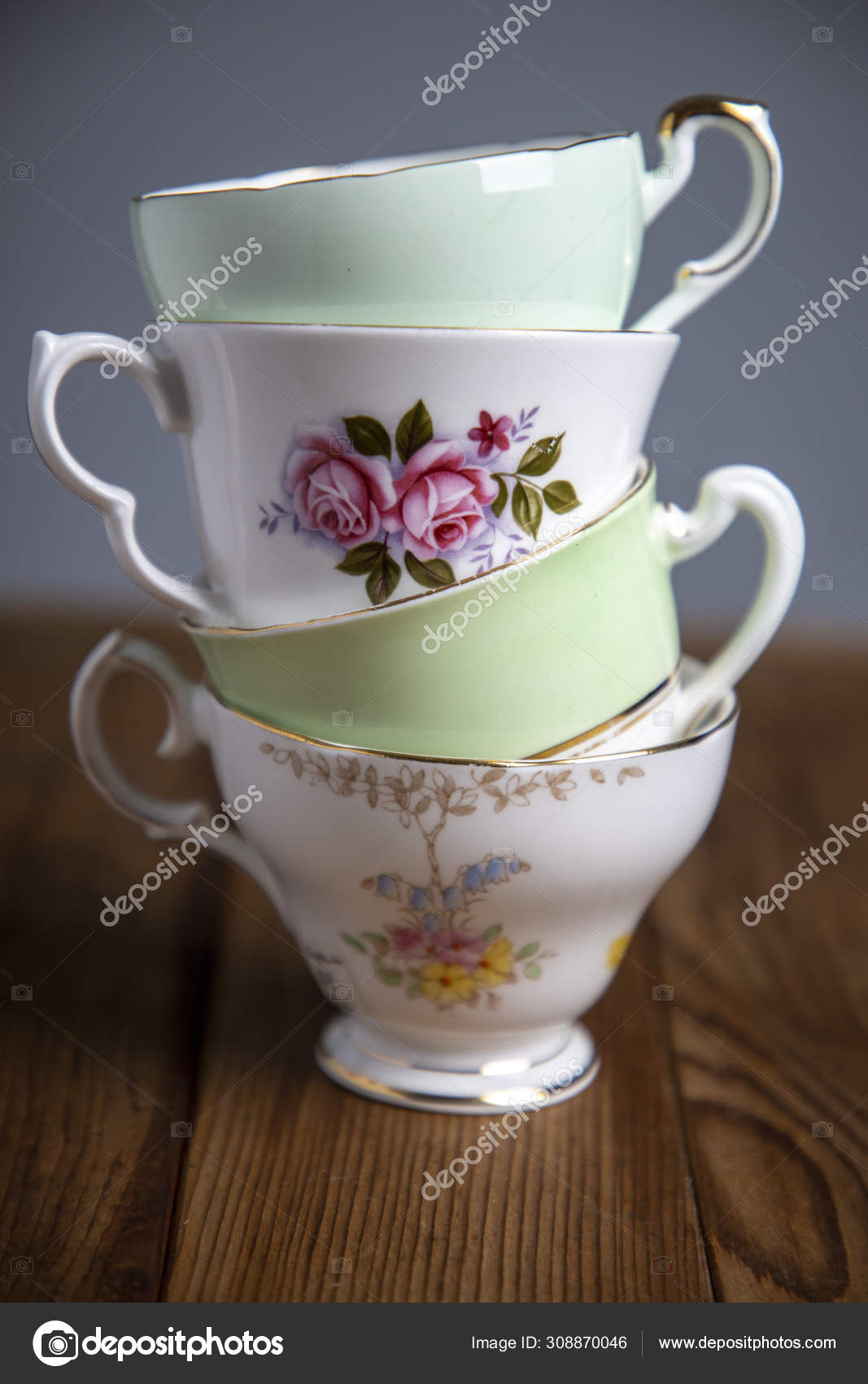 Vintage Tea Cups Stacked