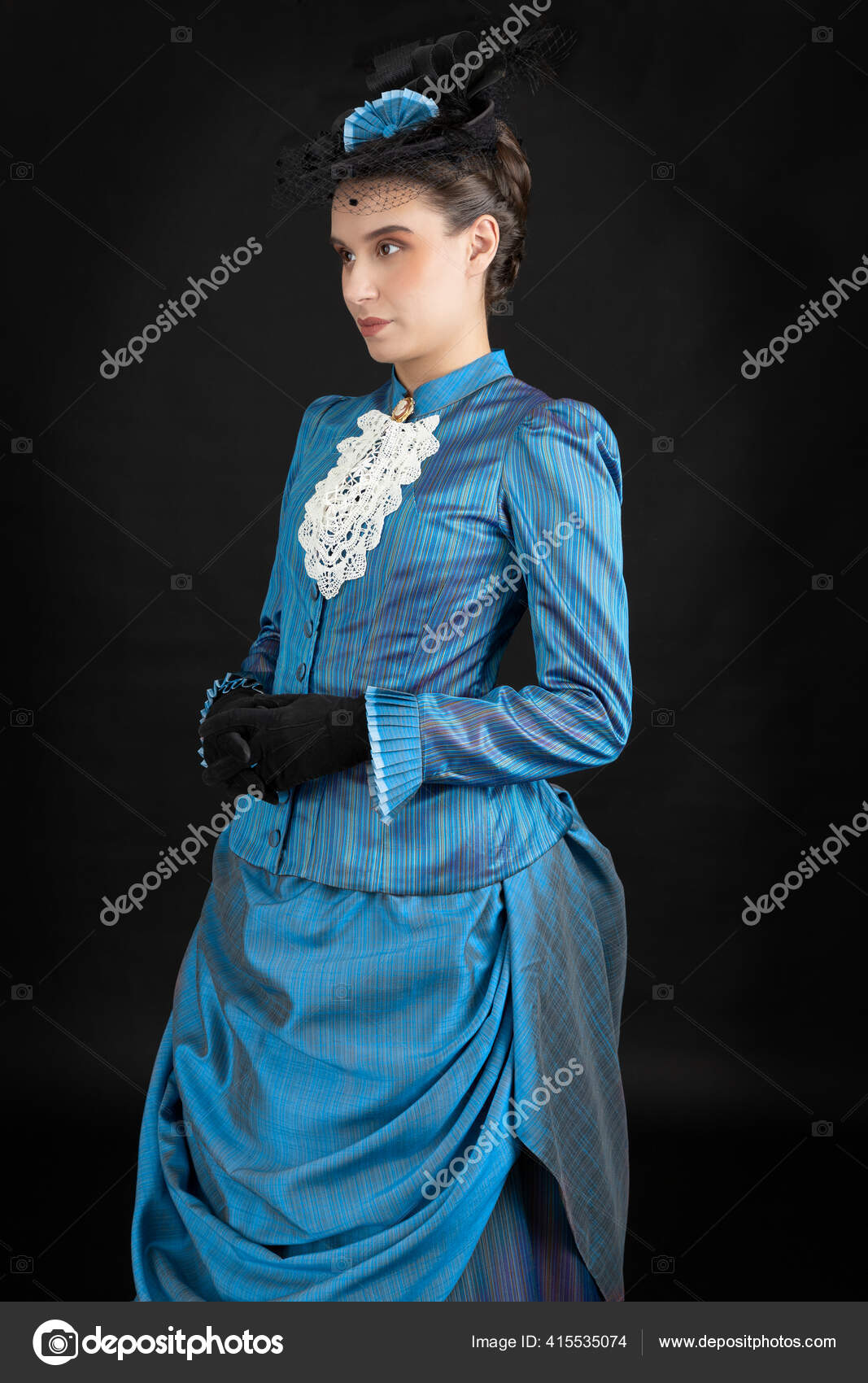 Young Victorian Woman 1880S Ensemble Black Studio Backdrop Stock Photo ...