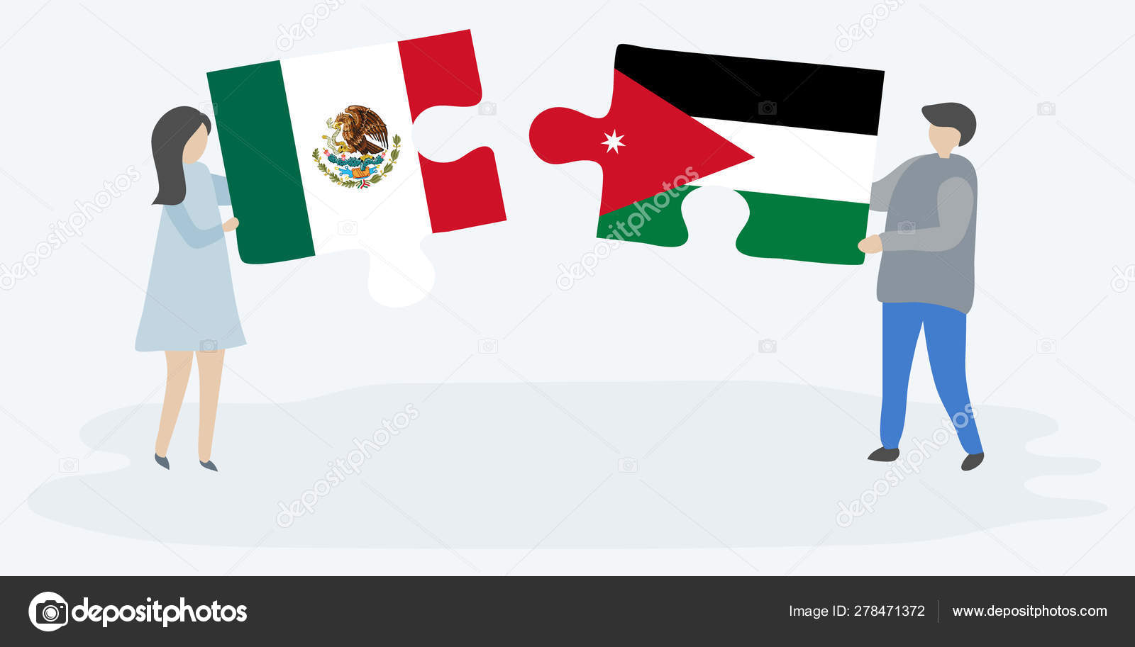 Couple Holding Two Puzzles Pieces Mexican Jordanian Flags Mexico Jordan ...