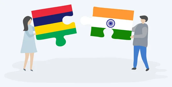 Couple Holding Two Puzzles Pieces Samoan Indian Flags Samoa India Stock ...