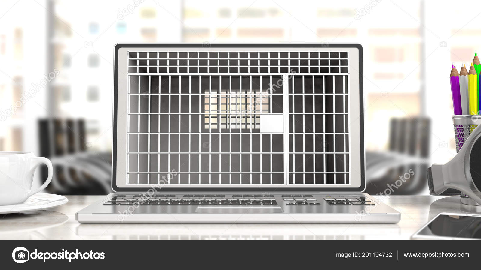 Prison Jail Cell Computer Screen Business Office Background ...