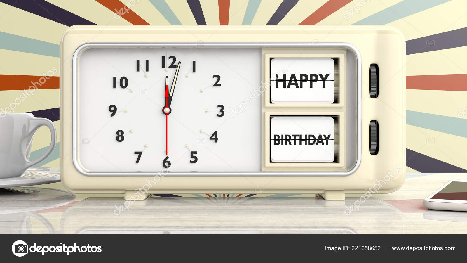 Happy Birthday Text Message Retro Vintage Alarm Clock White Desk Stock ...