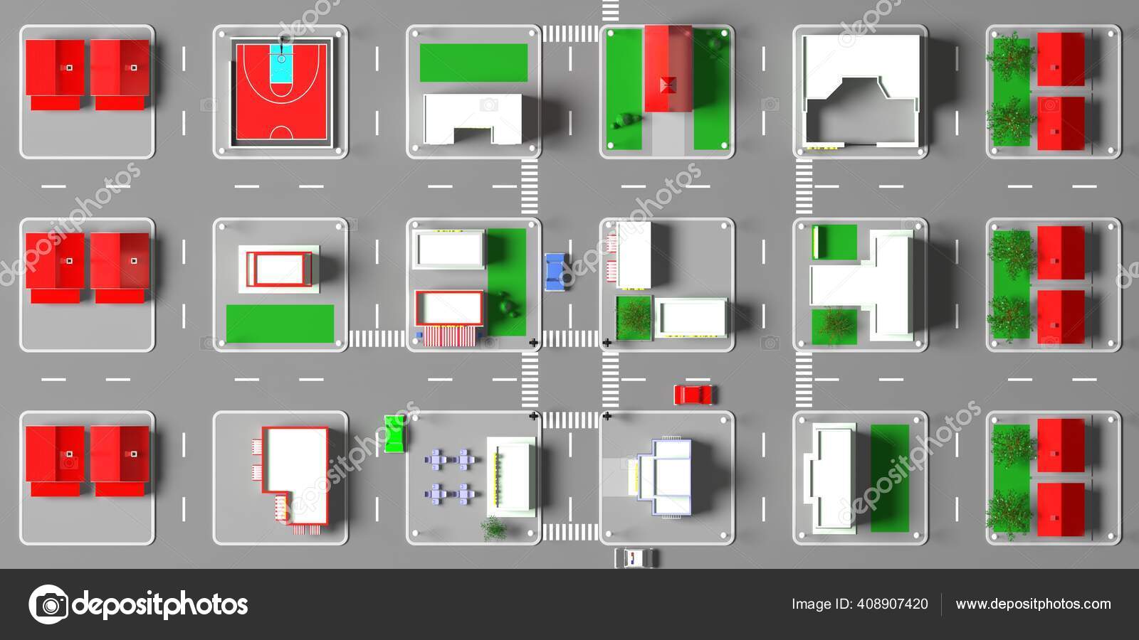 Small Town Isometric Blocks Map Suburb Downtown Urban Buildings Streets ...