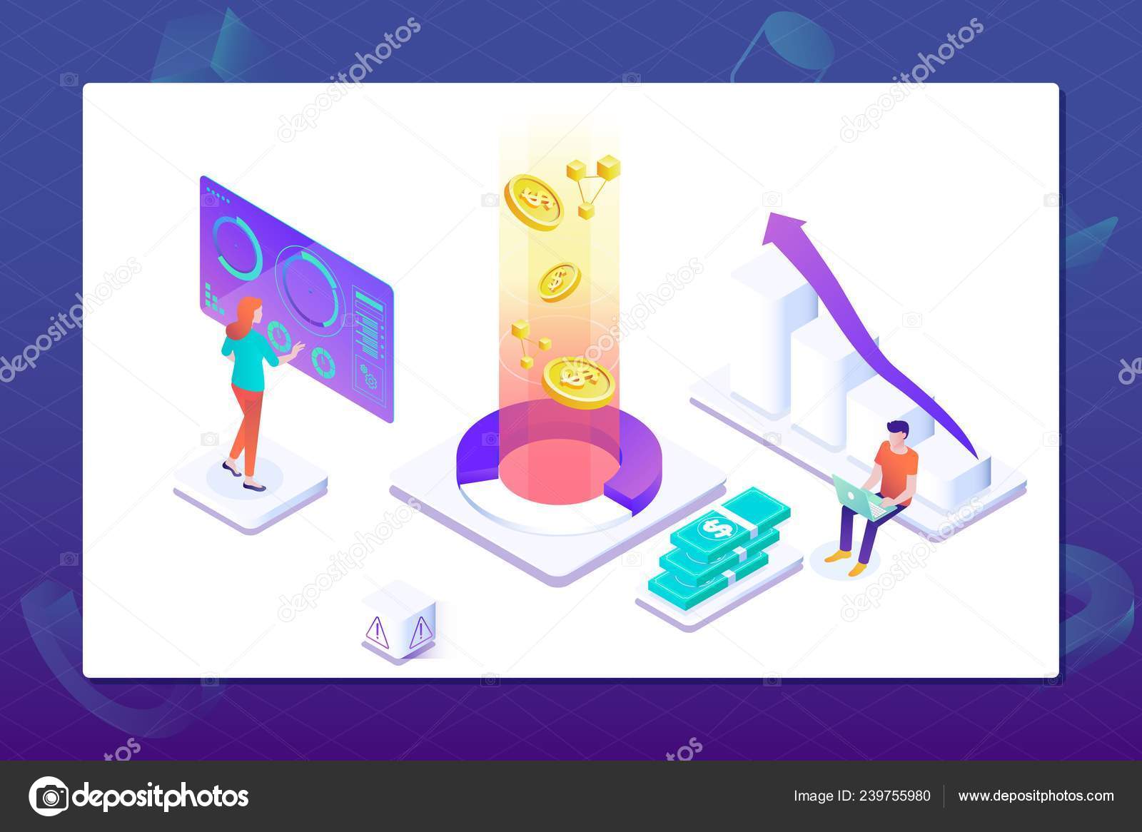 Data visualization concept. People interacting with charts and ...