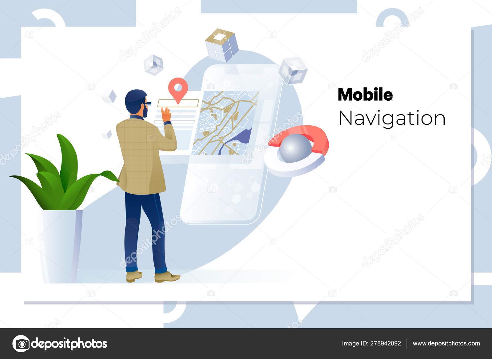 Man using navigation app on the mobile phone.business, technology ...