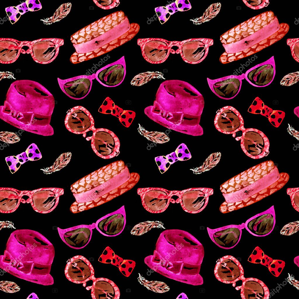 Patrón de accesorios para damas (sombreros, gafas, pajarita y plumas ...