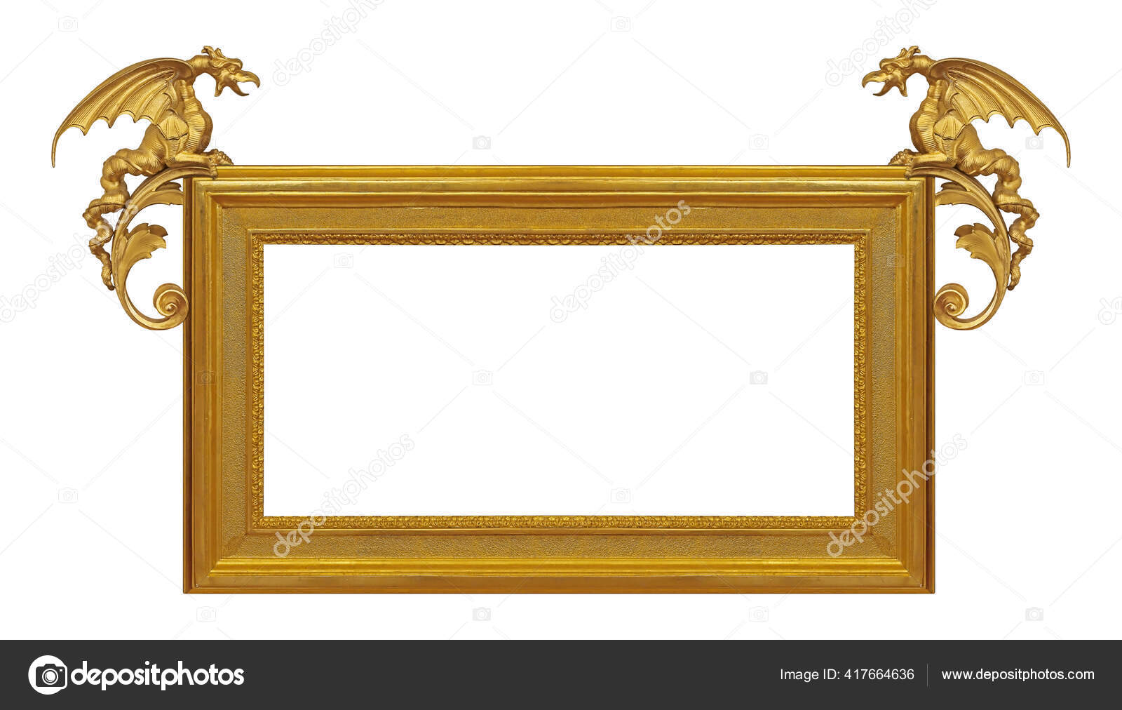 Panoramic Golden Frame Dragons Paintings Mirrors Photo Isolated White ...