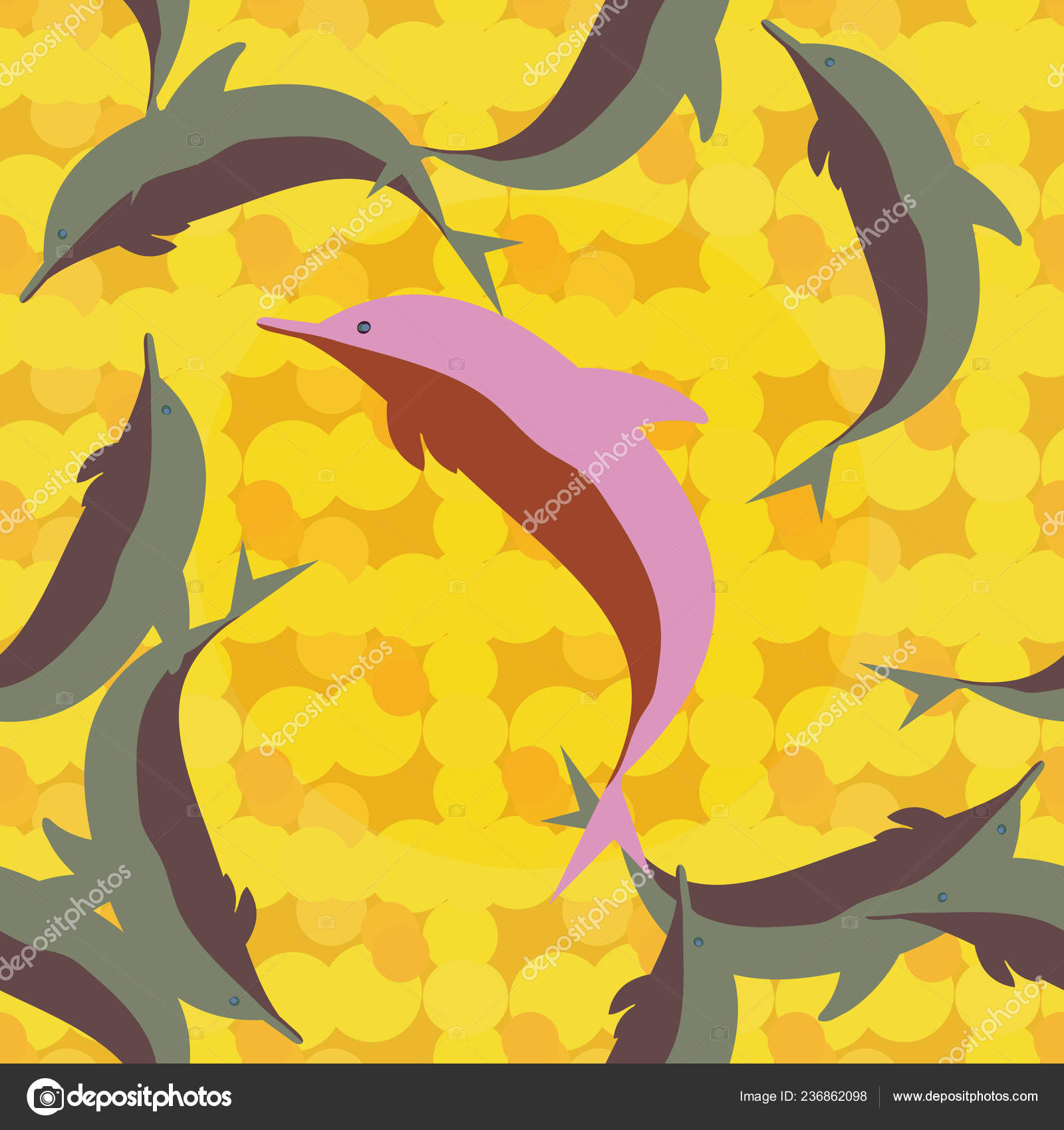 Seamless Texture Flock Dolphins Water Illustration Background Stock ...