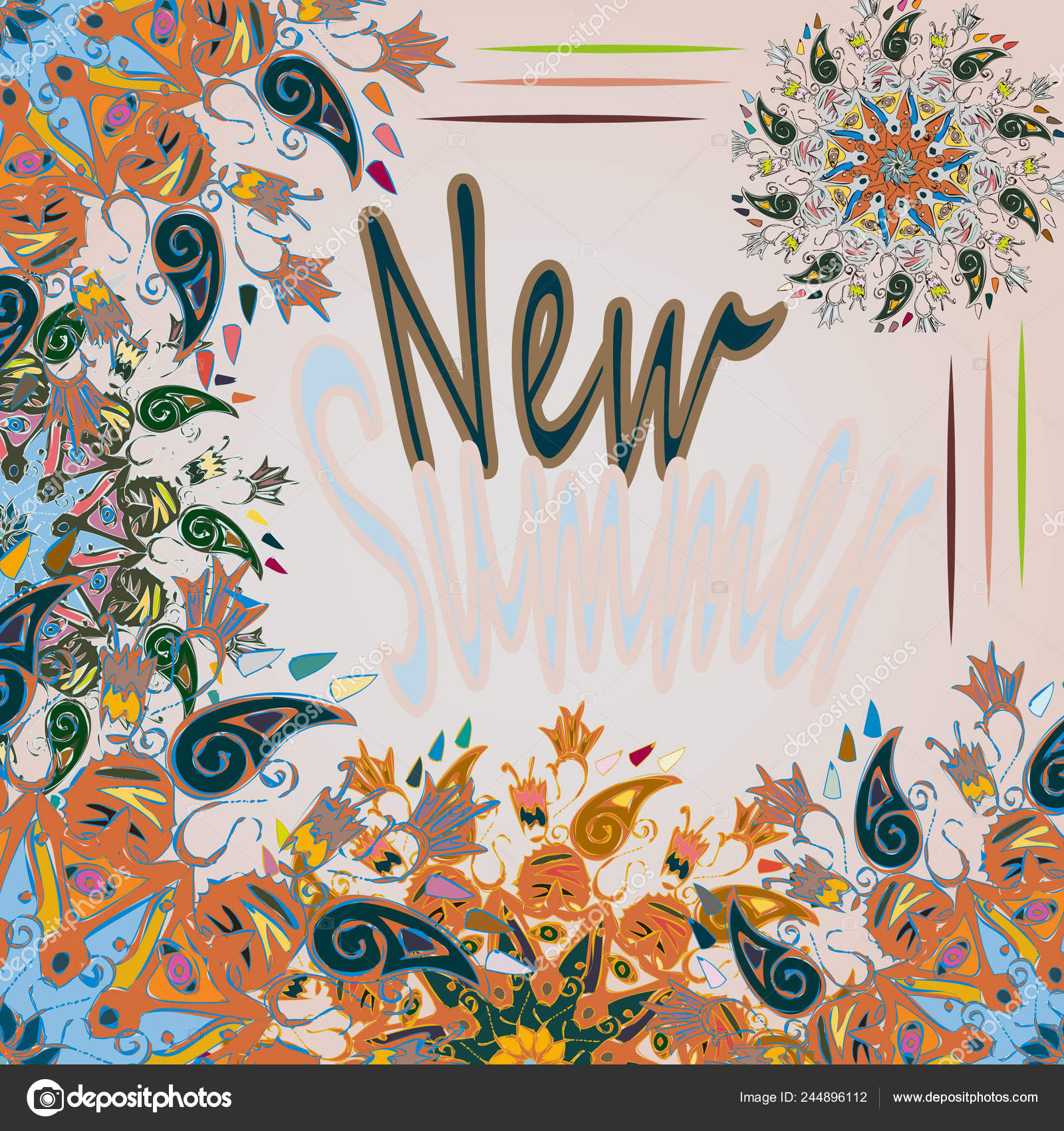 New Summer Zentangle Inspired Art Vintage Card Design Doodle Bright ...