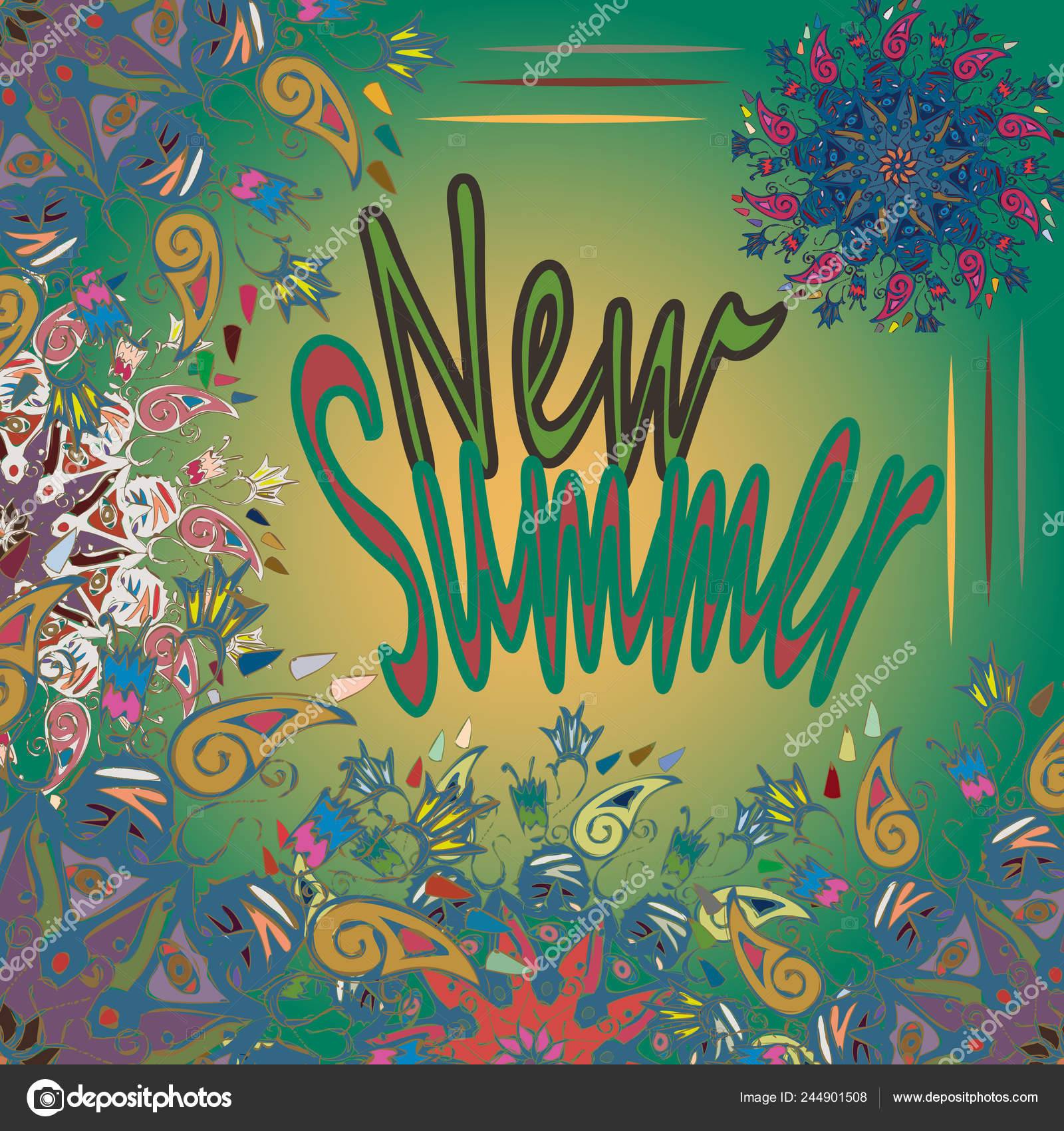 New Summer Zentangle Inspired Art Vintage Card Design Doodle Bright ...