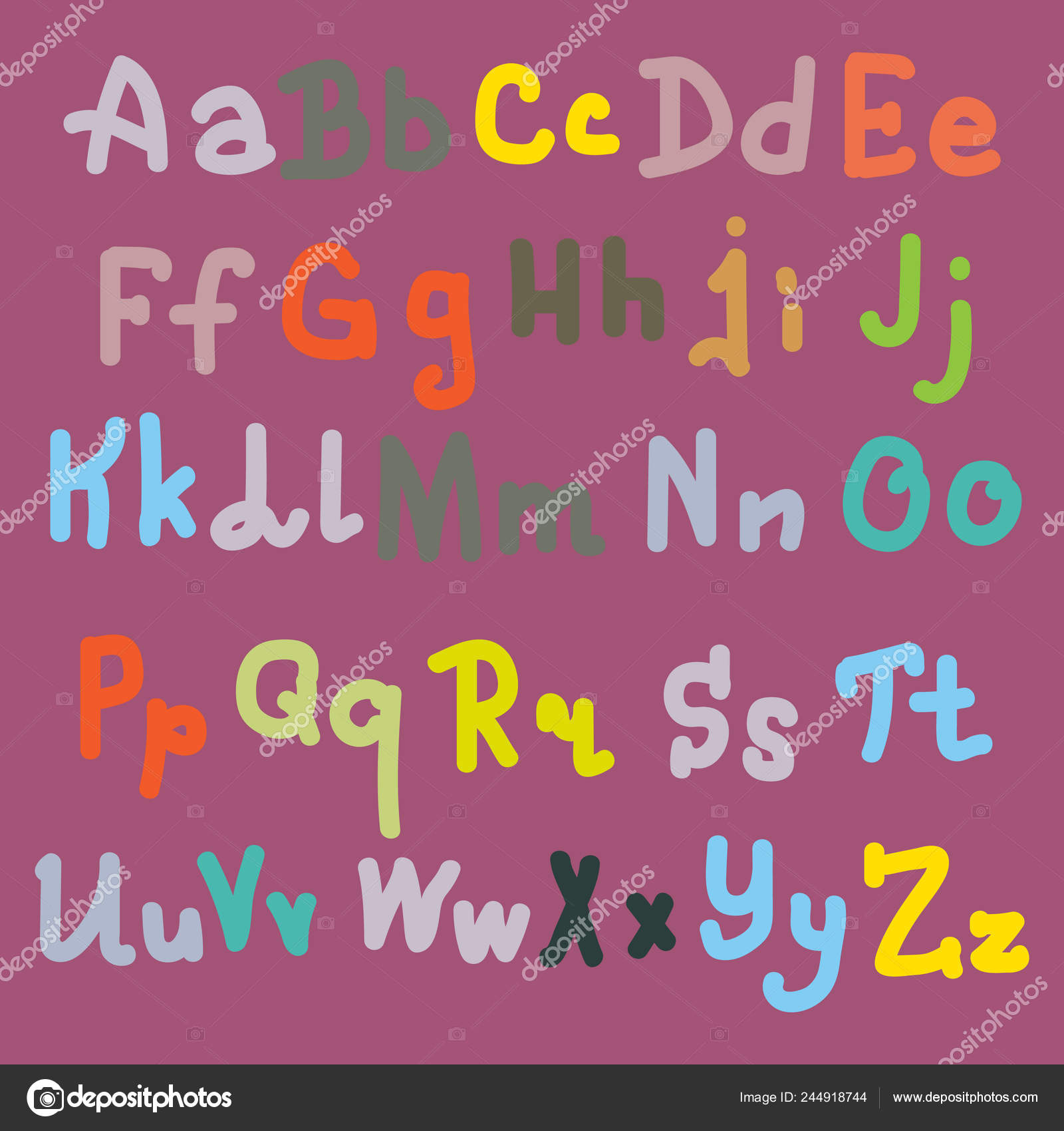Multi Colored Hand Drawn Alphabet Letters Plain Background — Stock ...