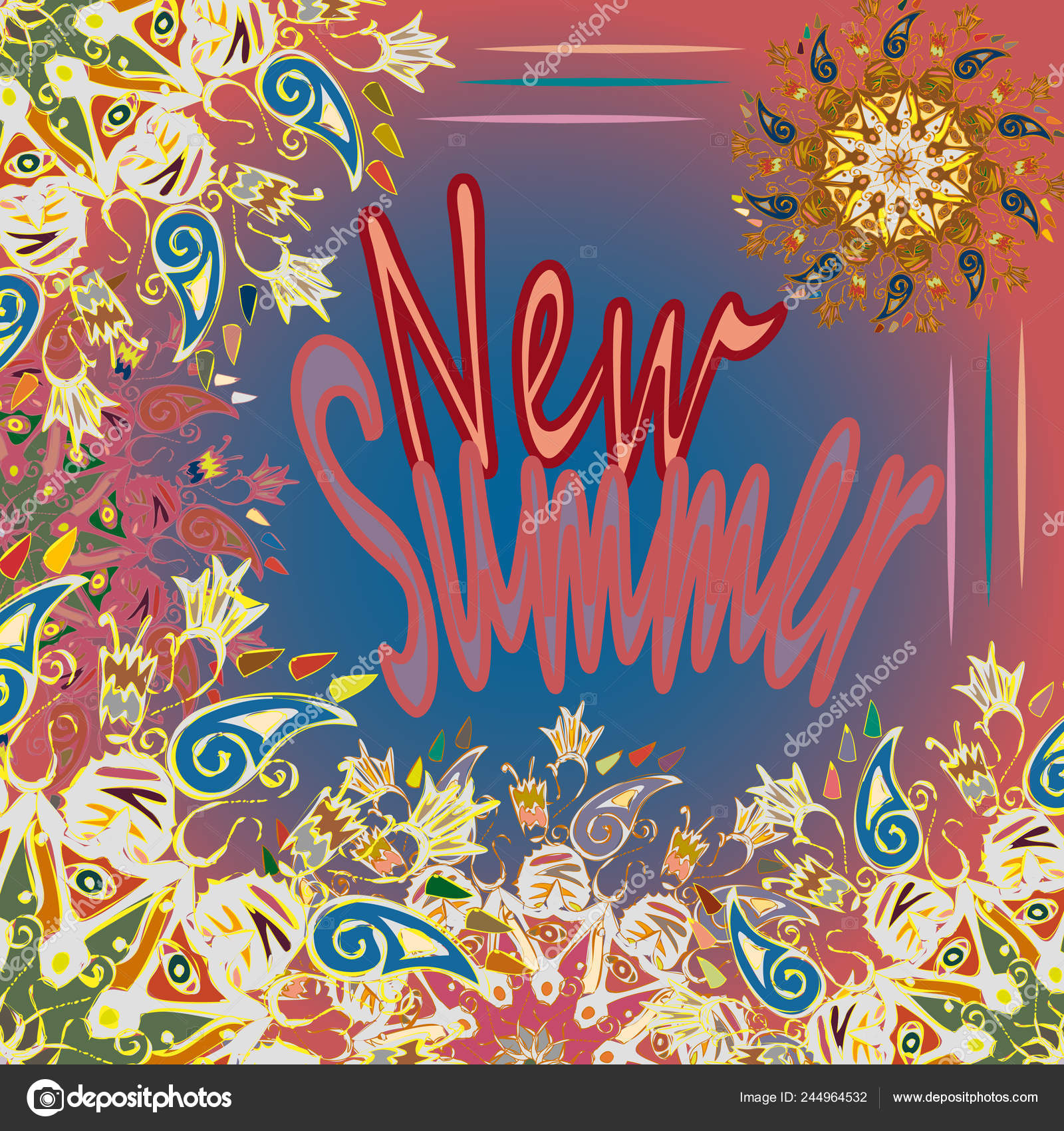 New Summer Zentangle Inspired Art Vintage Card Design Doodle Bright ...