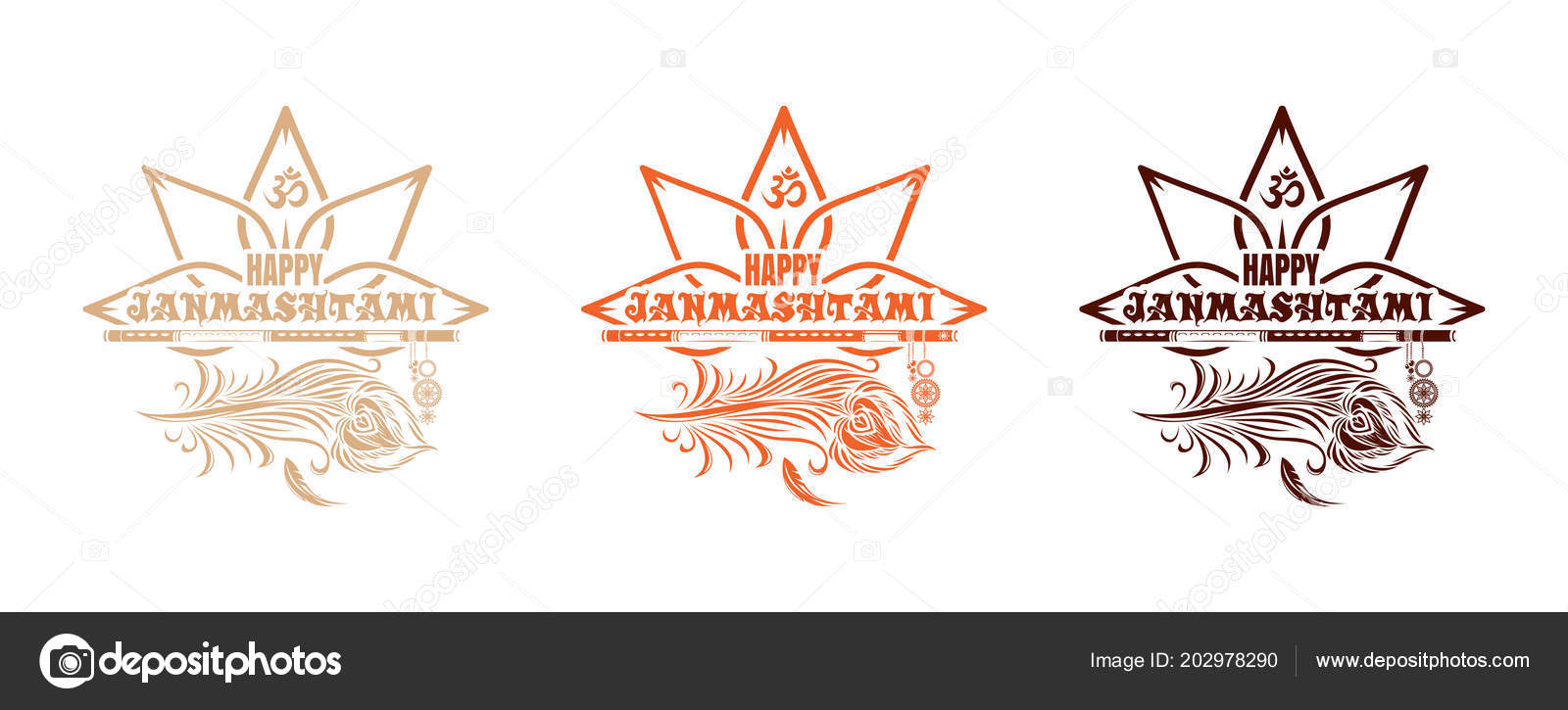 Set Multi Colored Logo Icons Krishna Birthday Happy Krishna Janmasthami ...
