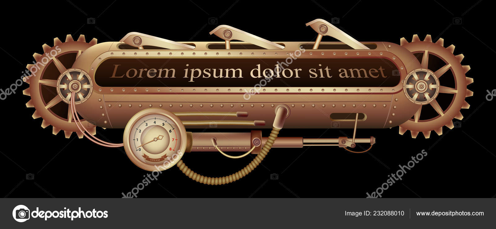 Freely Editable Mechanical Banner Decorated Brass Gears Nozzles Rivets ...