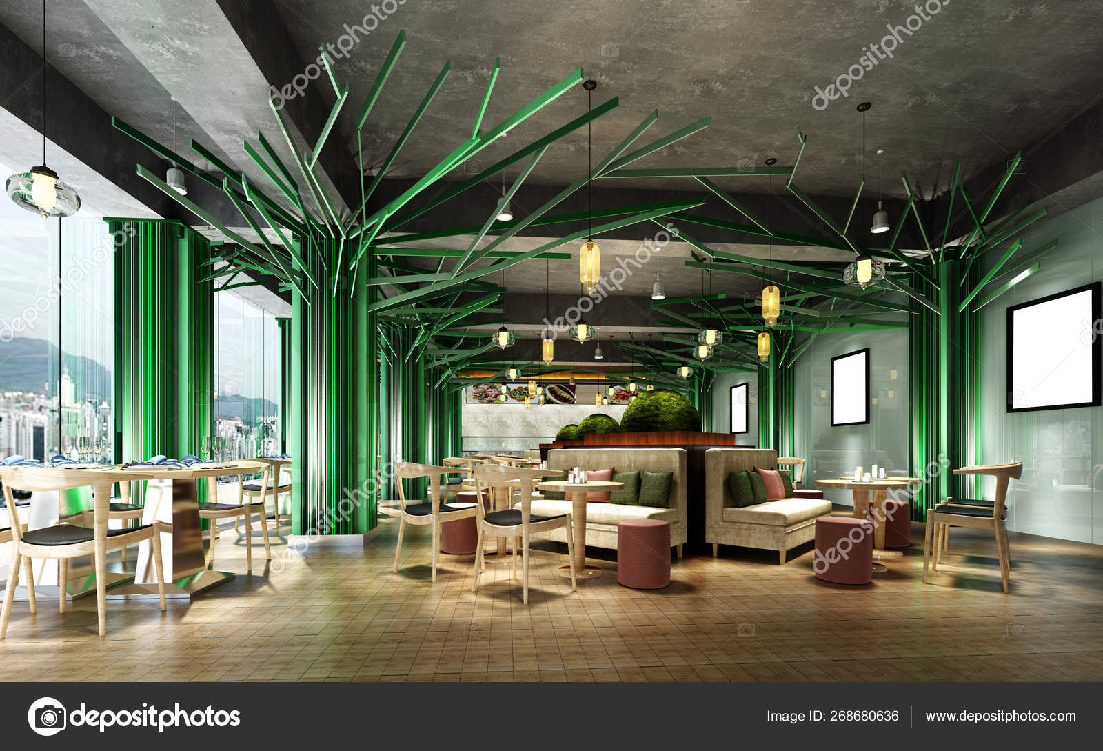 Render Cafe Restaurant Stock Photo by ©mtellioglu 268680636