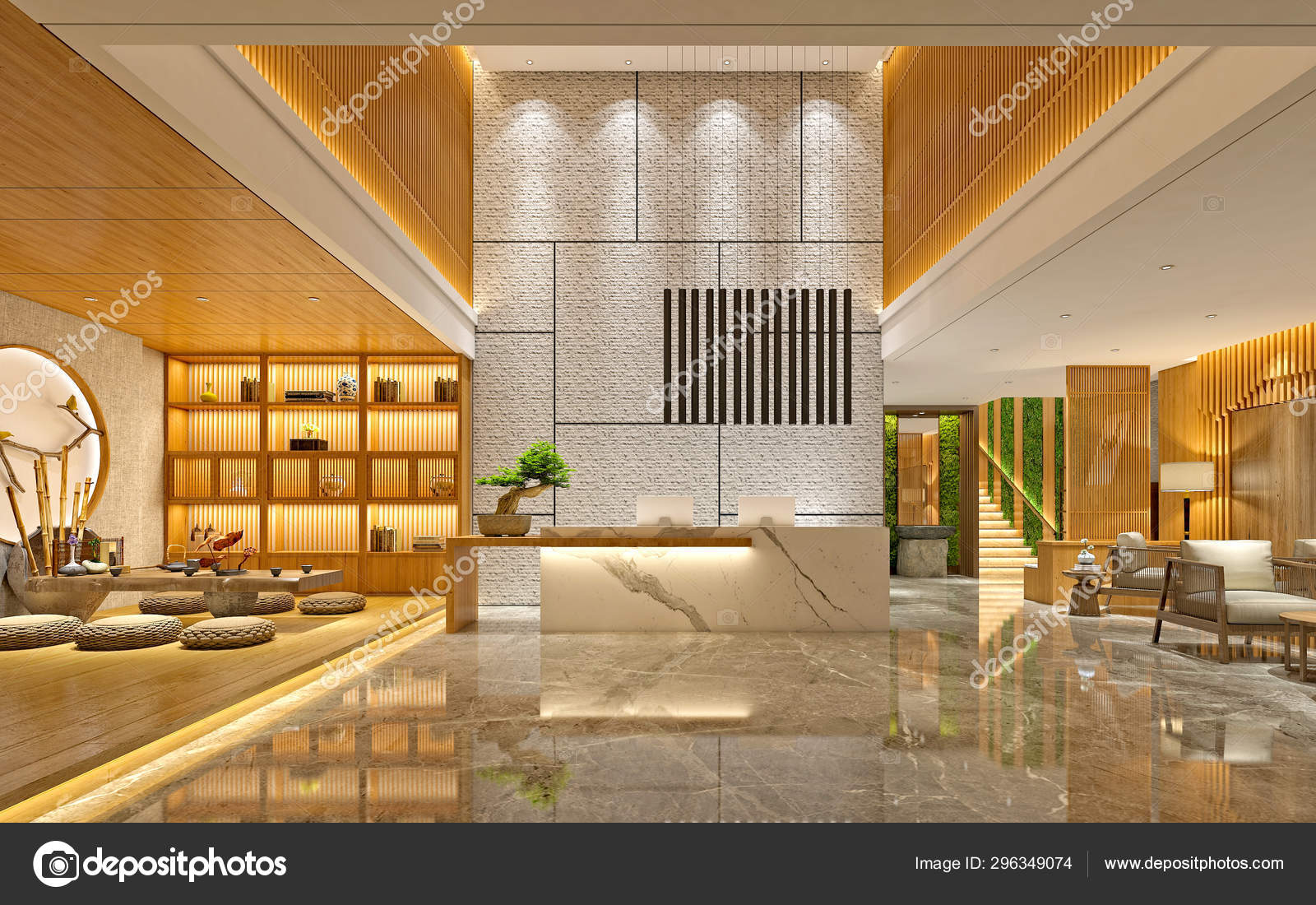 Render Luxury Hotel Lobby Reception — Stock Photo © mtellioglu #296349074