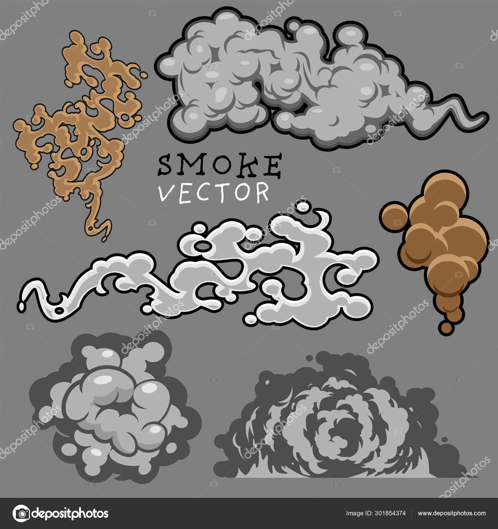 Vector Smoke Cartoon Set Gray Background Stock Vector Image by ©monjdc ...