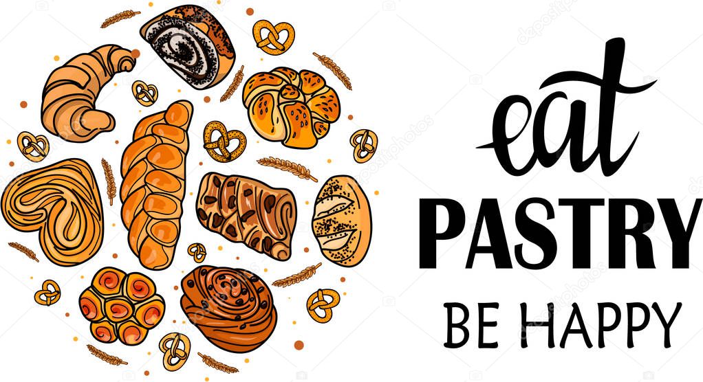 Decoración para una tienda o cafetería con pasteles, pan, hornear ...