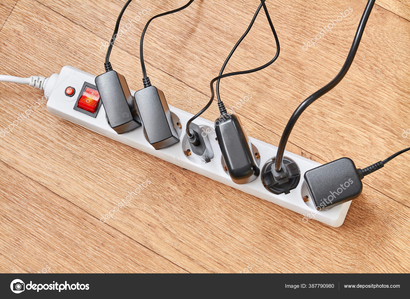 Electrical Power Strip Overloaded Multiple Electrical Cords Plugged ...