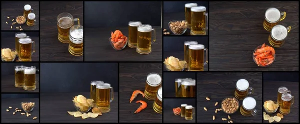 banner for website, Collage from photos of beer and snacks on the dark ...