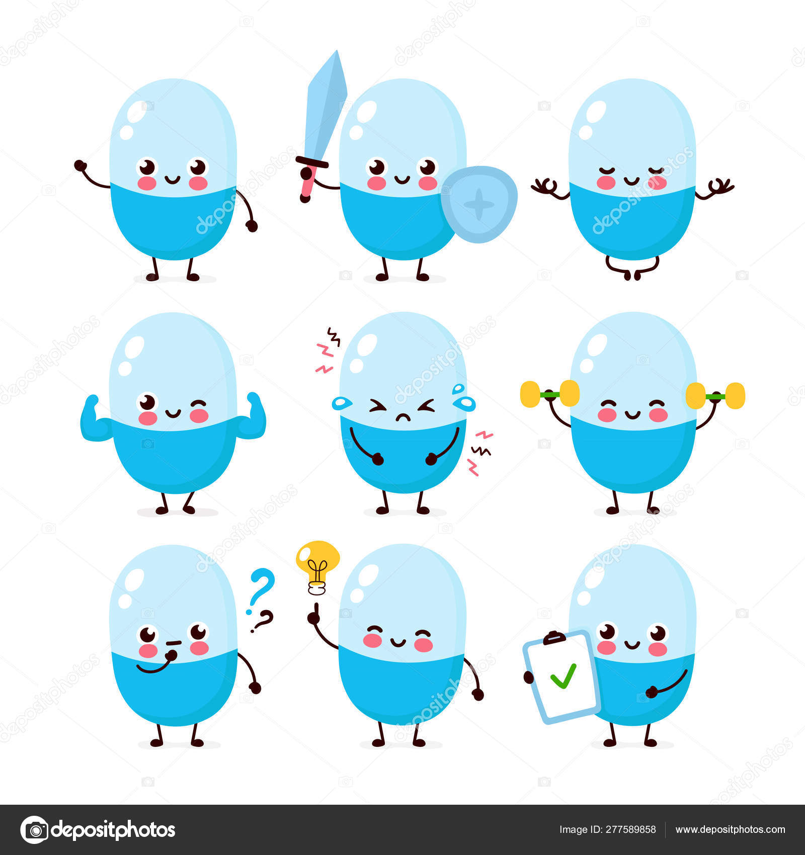 Cute happy pill character set collection Stock Vector Image by ...