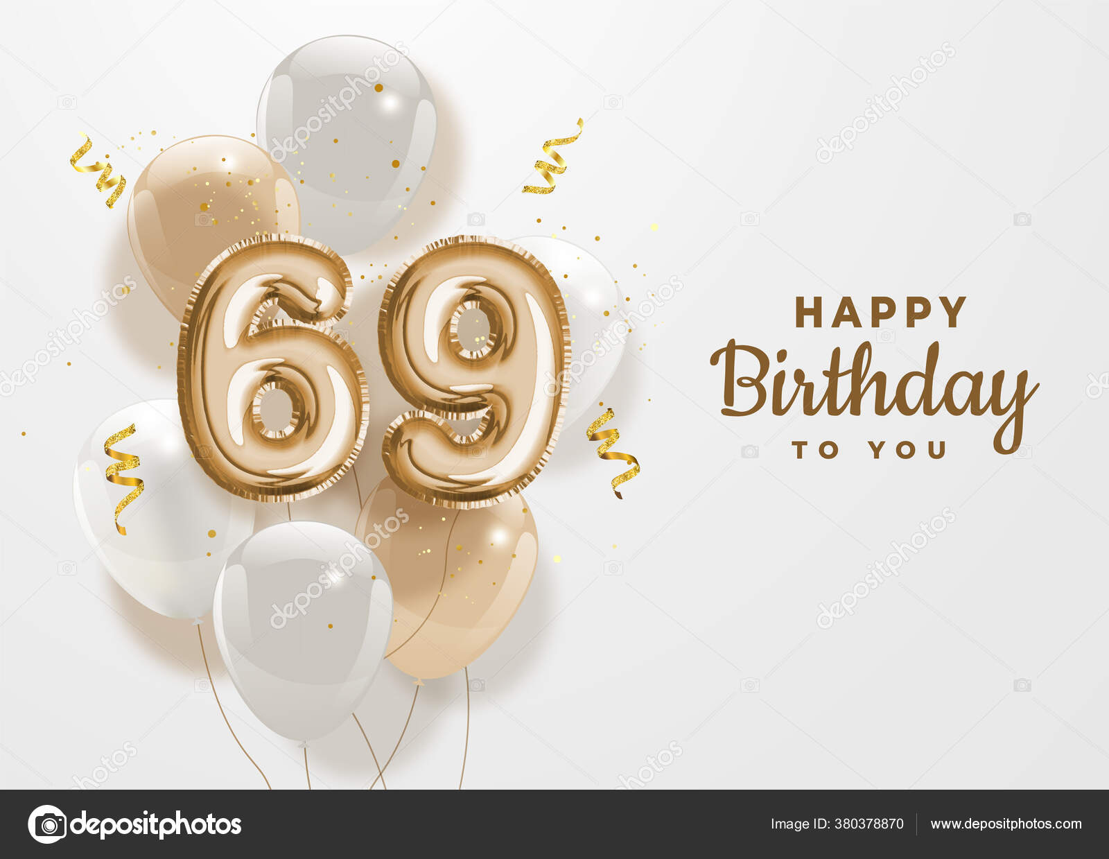 Happy 69Th Birthday Gold Foil Balloon Greeting Background Years ...