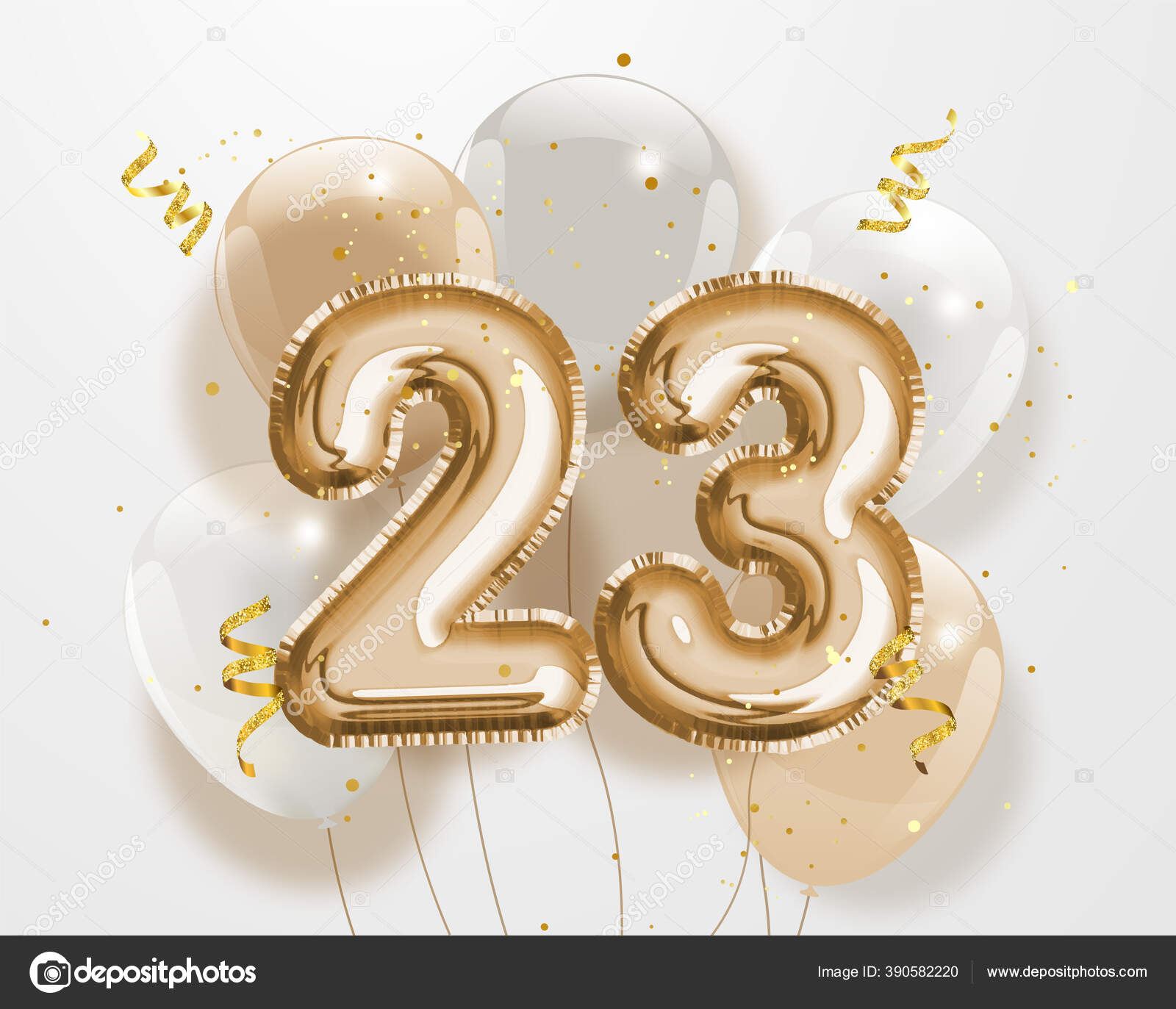 Happy 23Th Birthday Gold Foil Balloon Greeting Background Years ...