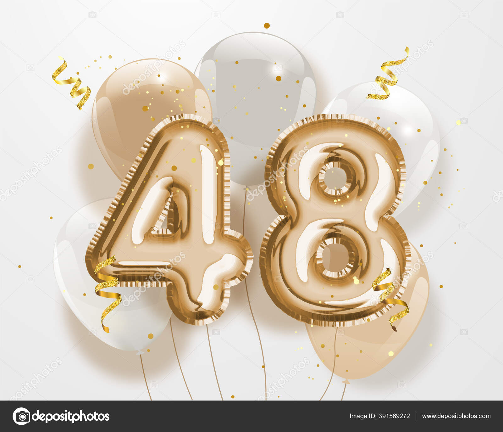 Happy 48Th Birthday Gold Foil Balloon Greeting Background Years ...