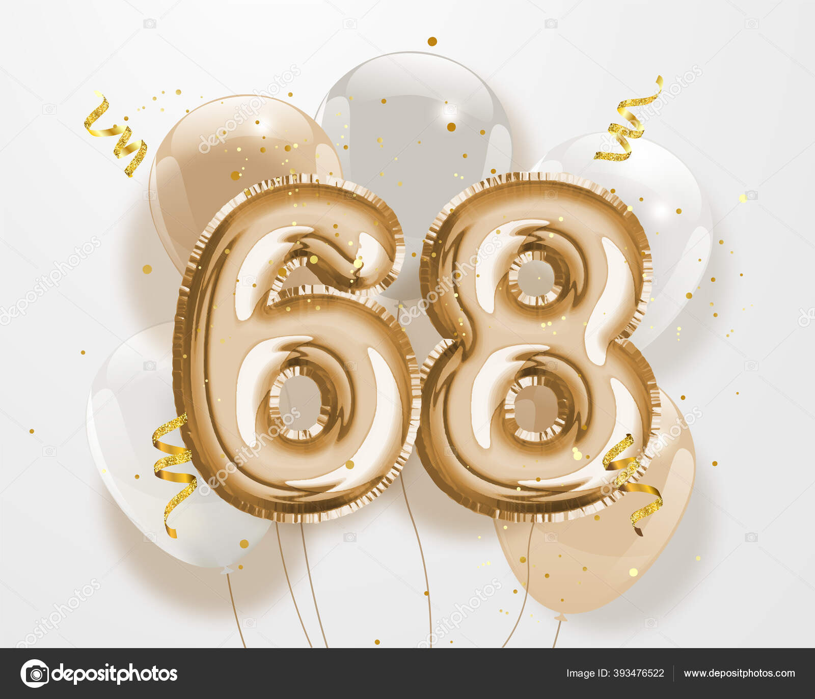 Happy 68Th Birthday Gold Foil Balloon Greeting Background Years ...