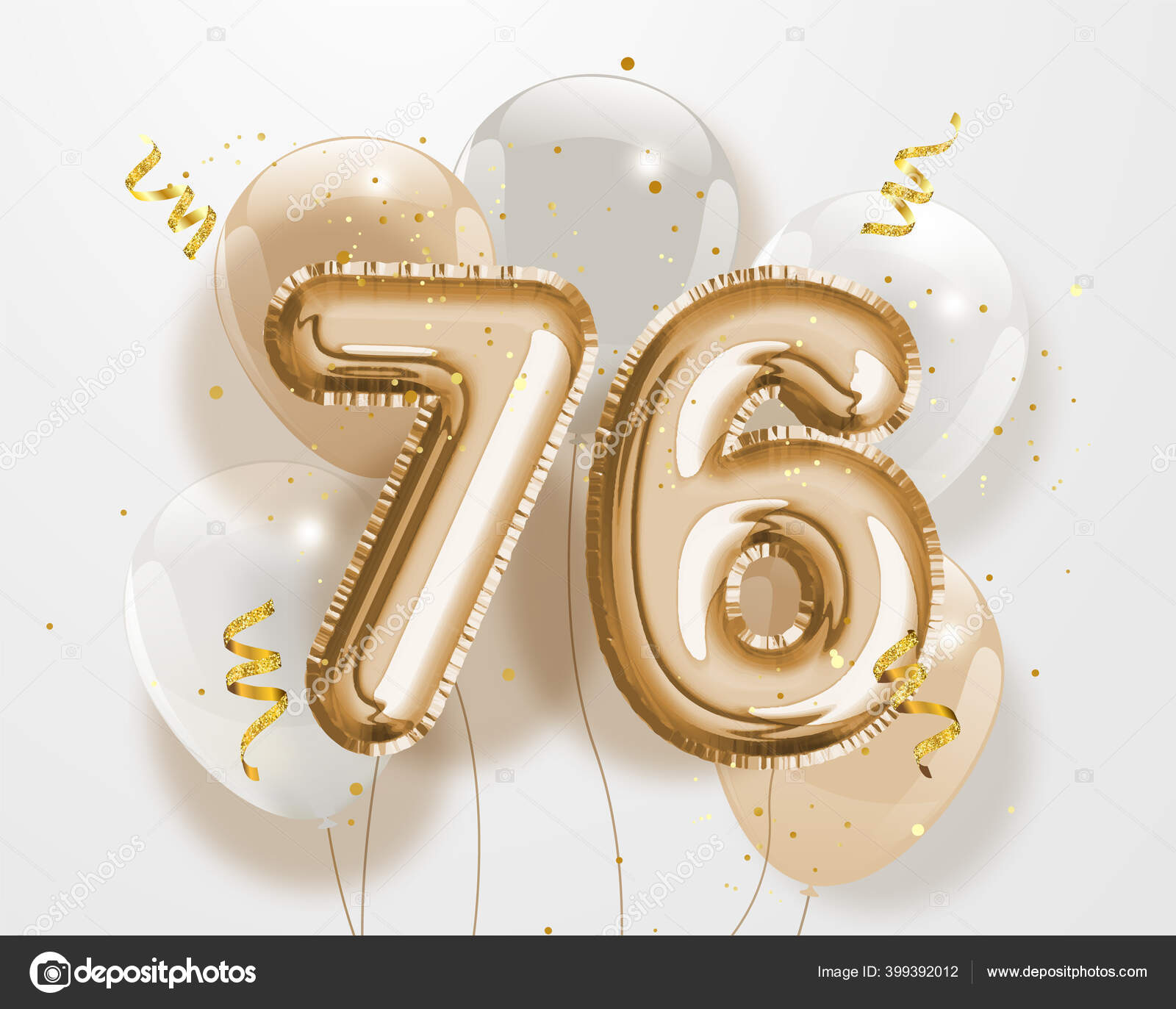 Feliz 76º Cumpleaños Oro Hoja Globo Saludo Fondo Años Plantilla Vector ...