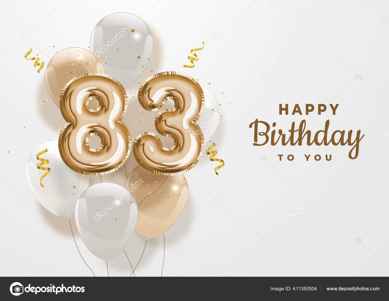 Happy 83Th Birthday Gold Foil Balloon Greeting Background Years ...