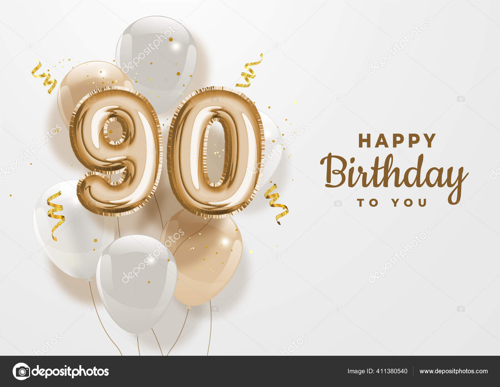 Happy 90Th Birthday Gold Foil Balloon Greeting Background Years ...