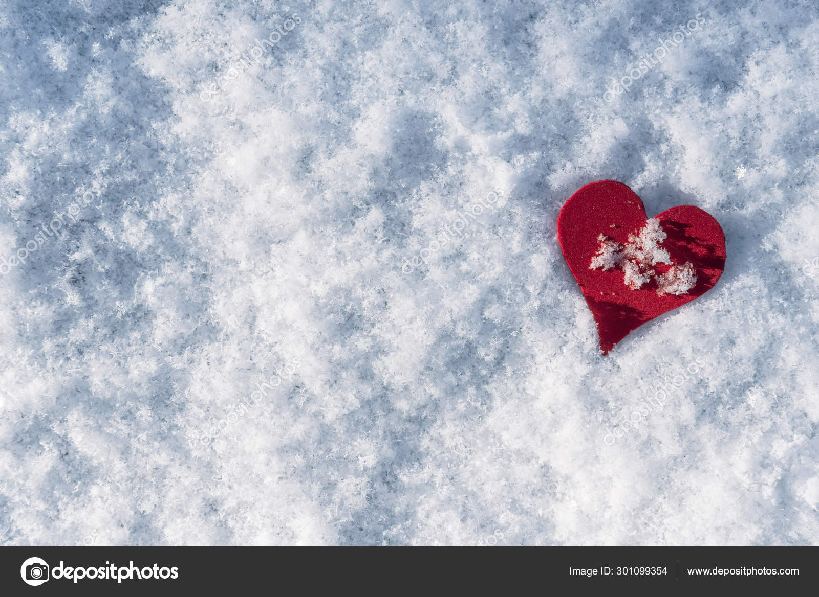 Red heart shape in snow. Snowy winter background — Stock Photo ...