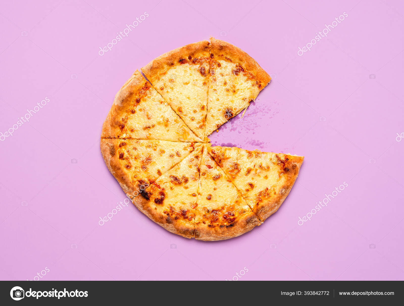 Basic Cheese Pizza Sliced Portions Missing Slice Isolated Purple ...