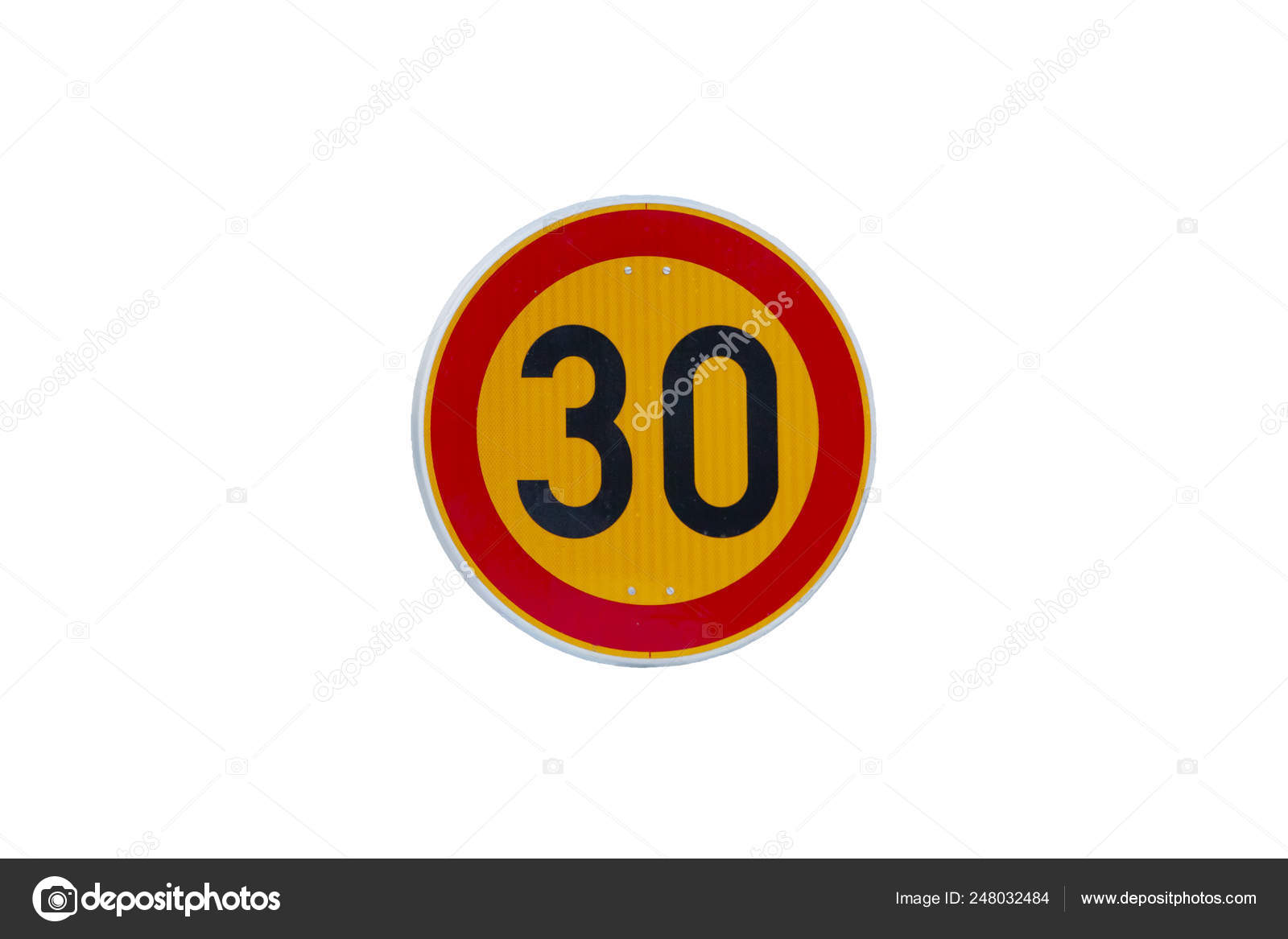 Speed limit 30 kilometers per hour road sign isolated on white background. — Stock Photo ...