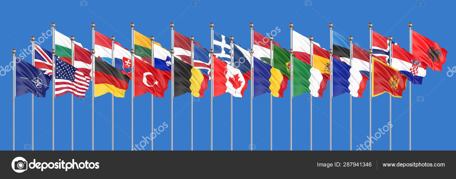 Silk waving 28 flags of countries of European Union. Isolated on ...
