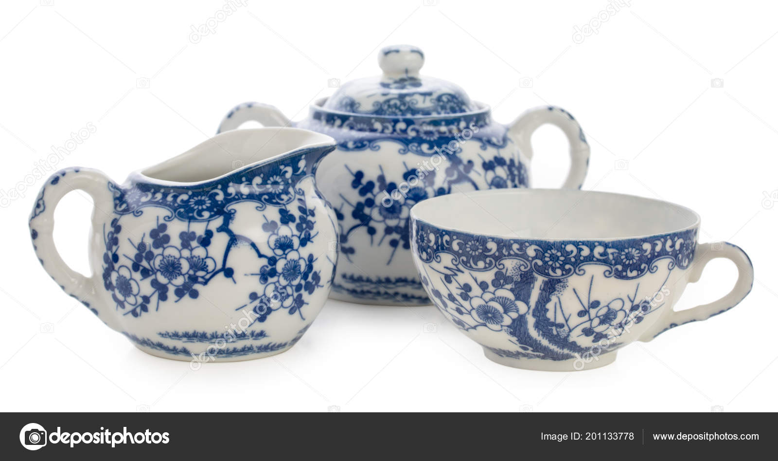 Traditional Russian Set Tea Blue Floral Painting Gzhel Style Cup Stock ...