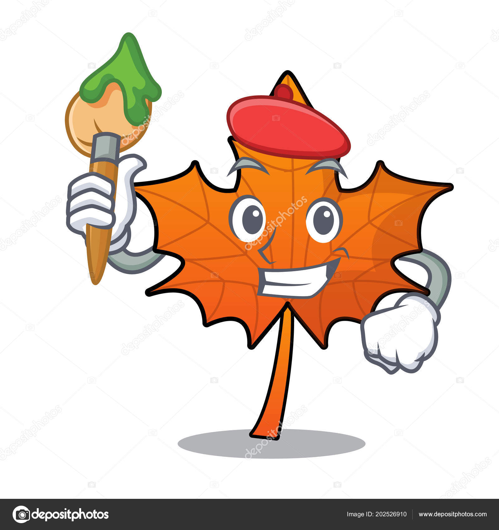 Artist Red Maple Leaf Character Cartoon Vector Illustration Stock ...
