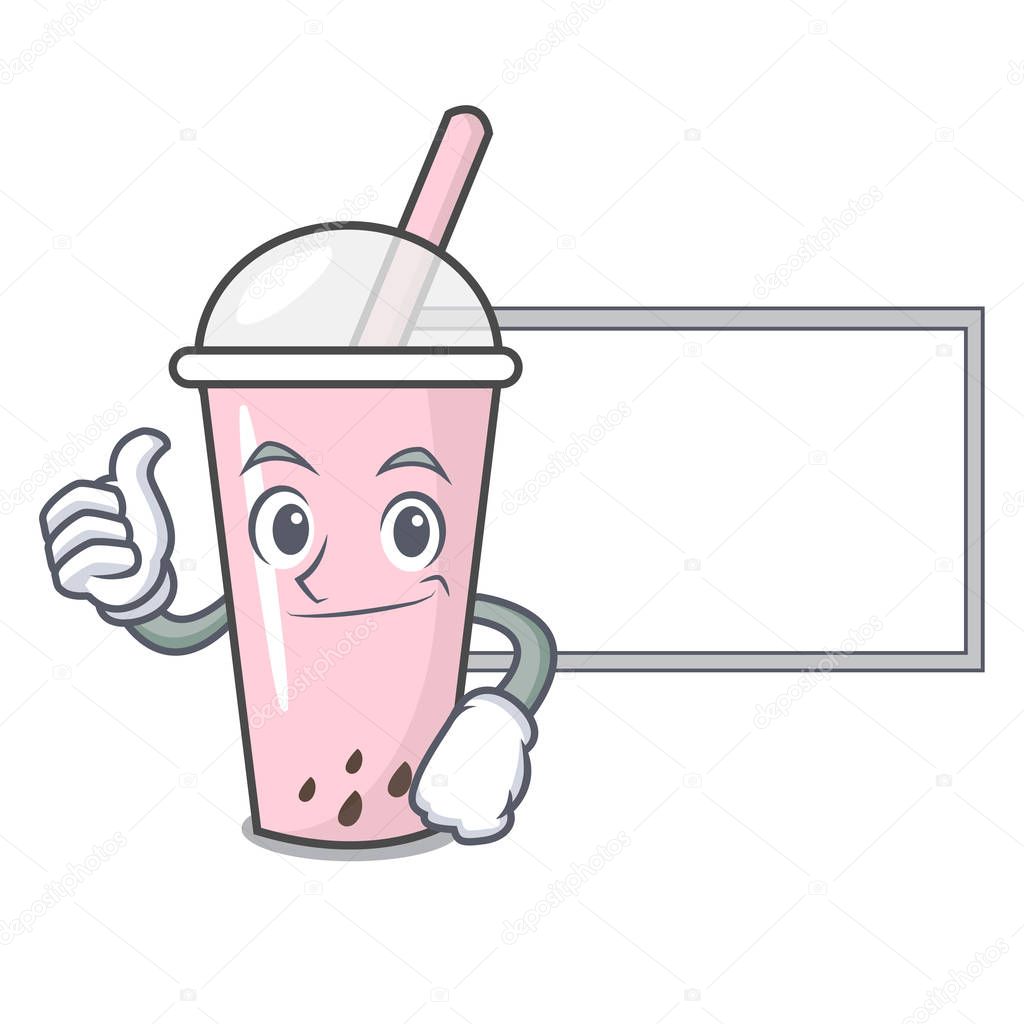 Pulgares hacia arriba con tablero de frambuesa burbuja personaje de té ...