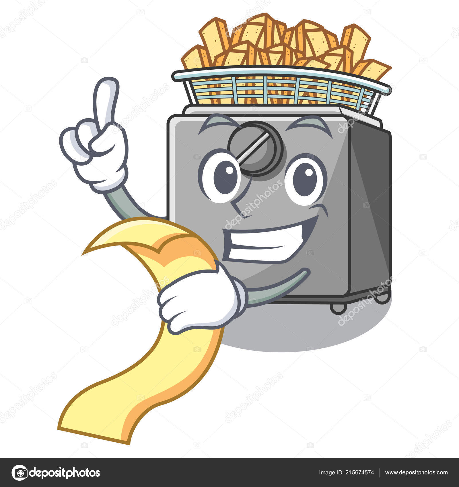 Con menú de cocina papas fritas en freidora de dibujos animados Vector ...