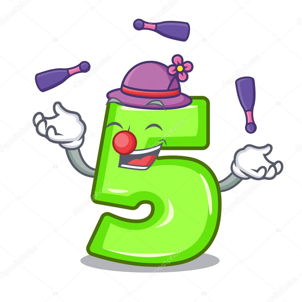 Malabares de dibujos animados número cinco grabado en la ilusión vector ...