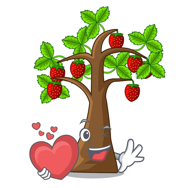 With heart cartoon strawberry trees grow on soil - Stock Image - Everypixel