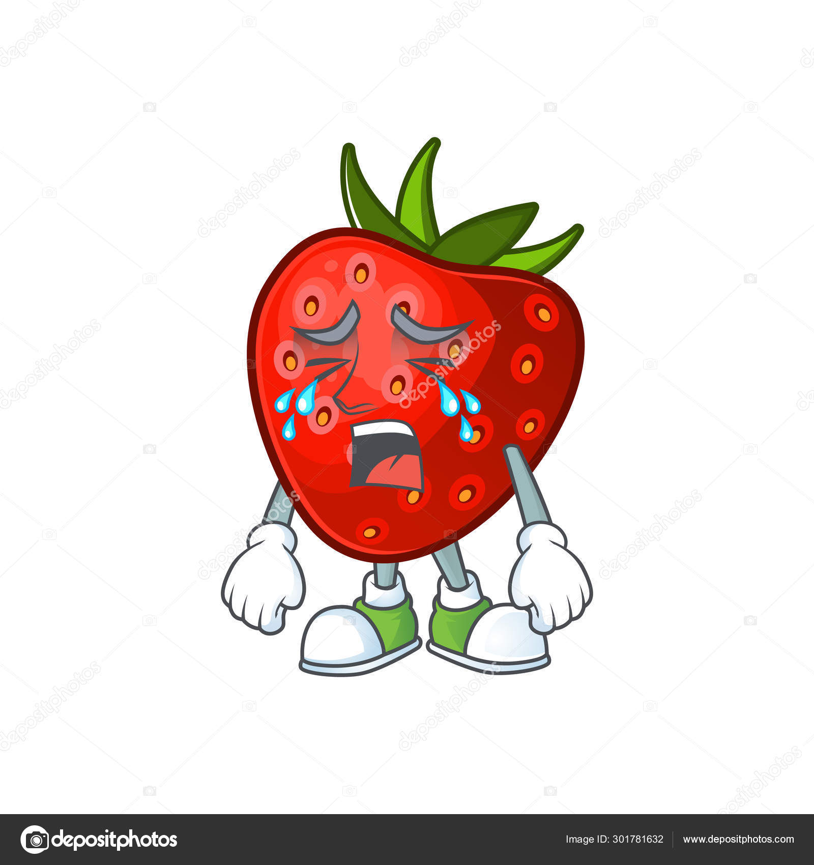 Crying strawberry fruit mascot for cartoon character — Stock Vector ...