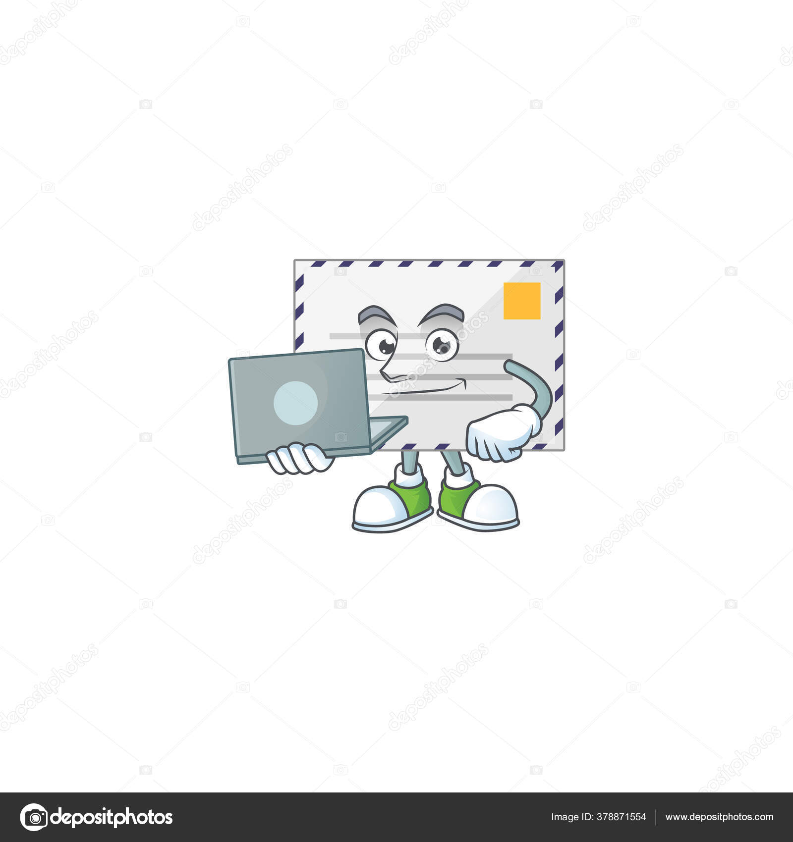 Diligent Letter Cartoon Drawing Concept Working Home Laptop Vector ...