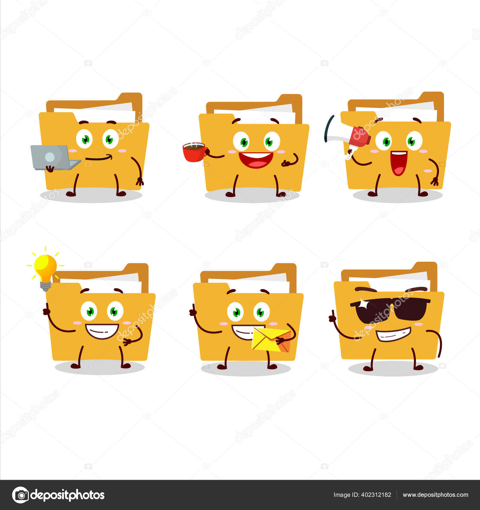 File Folder Cartoon Character Various Types Business Emoticons Vector ...