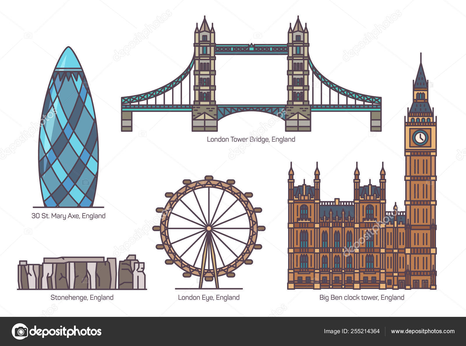 England or UK, English architecture landmarks set Stock Vector by ...