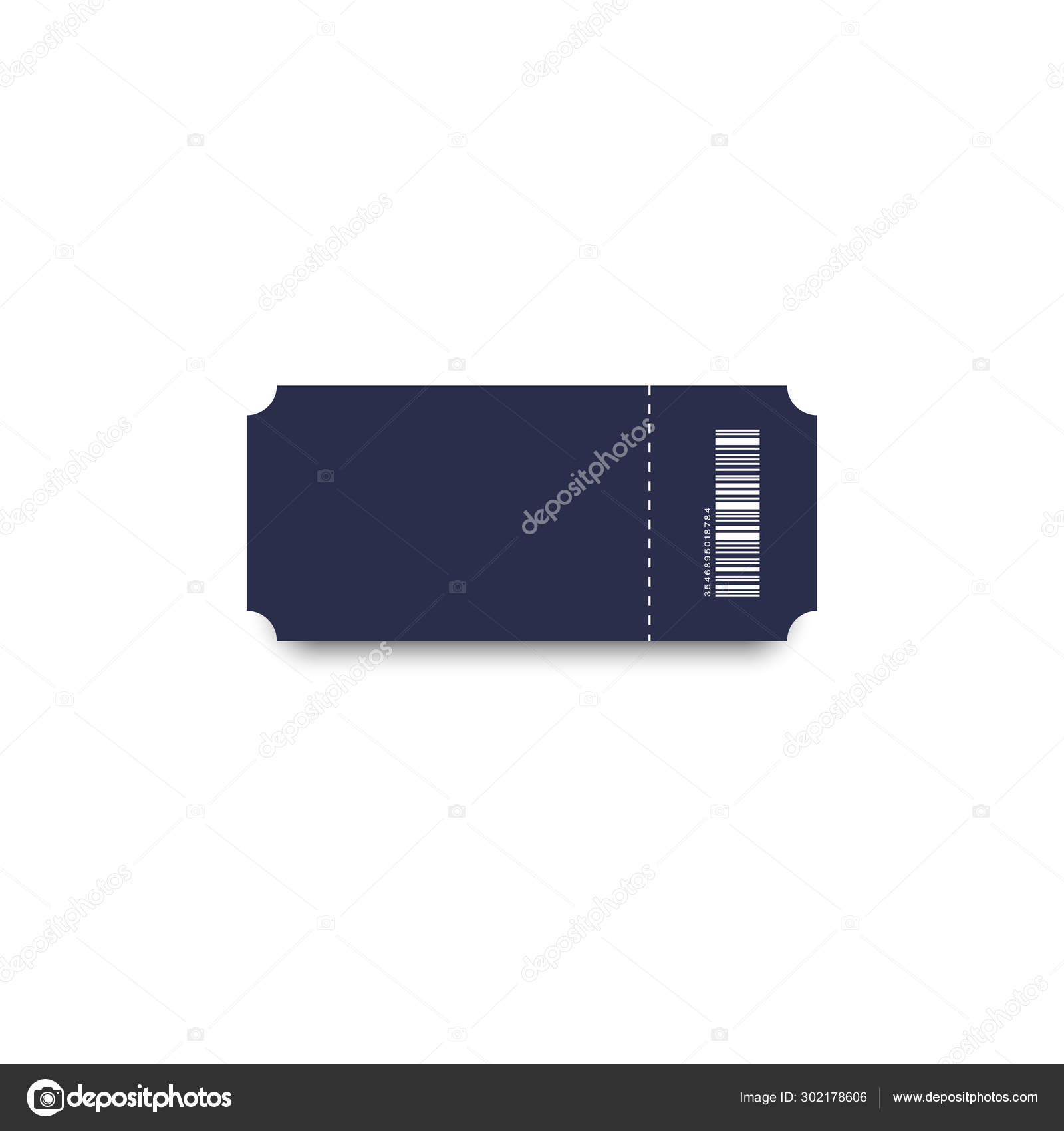 Realistic ticket with shadow. Ticket blue isolated on white background ...